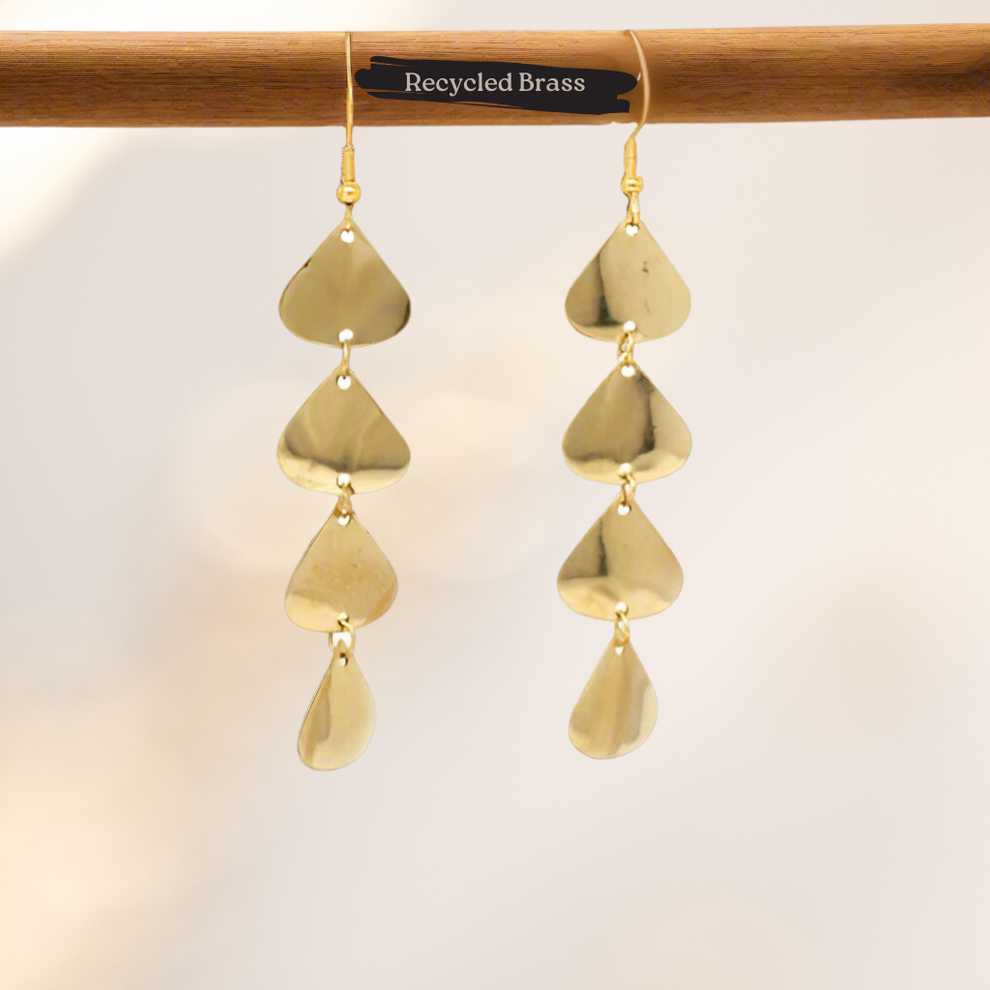 Handmade Geometric Tiered Brass Drop Earrings-Gold-tone-Fair Trade- In ...