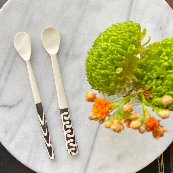 Long Batiked Bone Appetizer Spoons- Set of 2 – Low Country Fair Trade