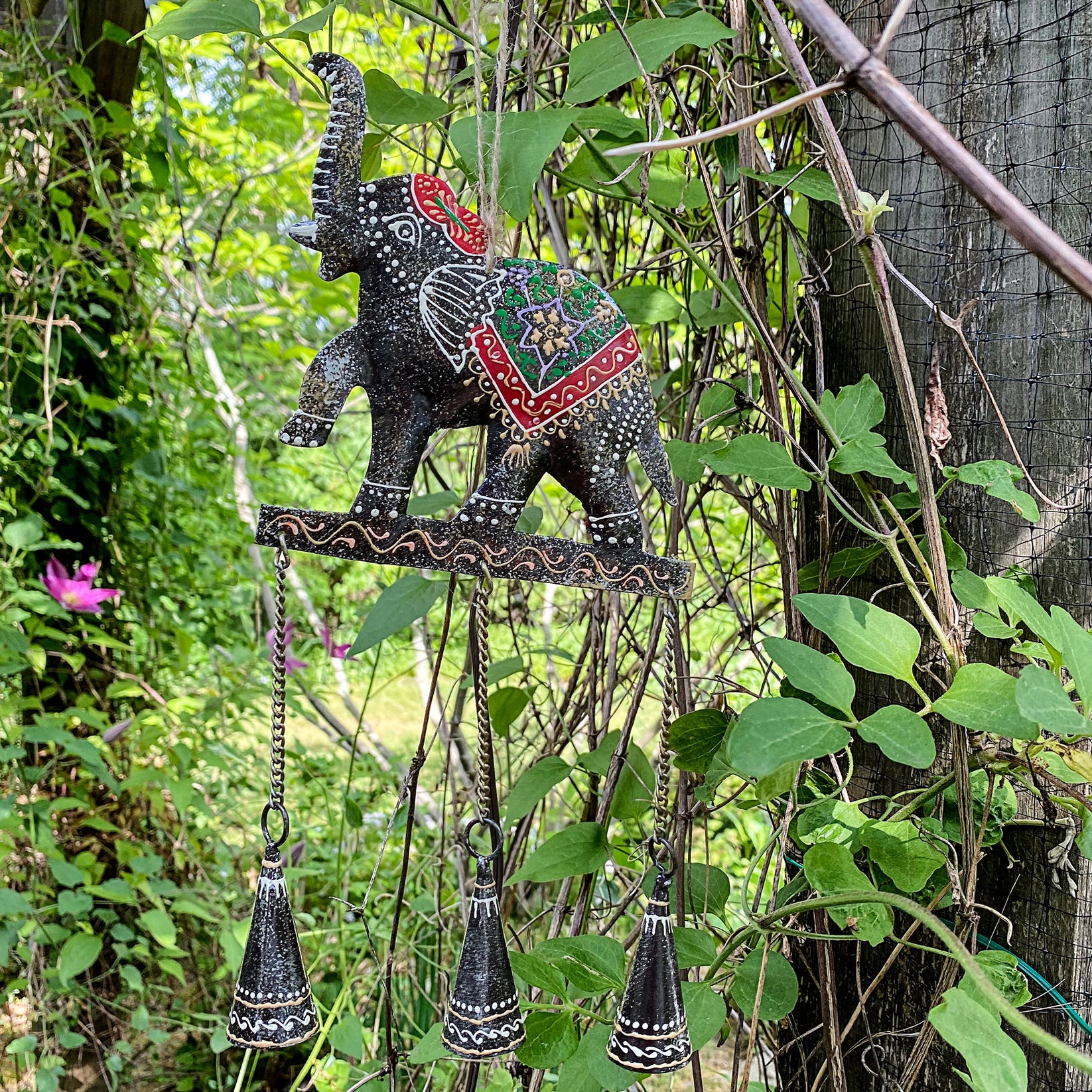 Hand-Painted Embossed Elephant Wind Chimes Made from Recycled Iron ...